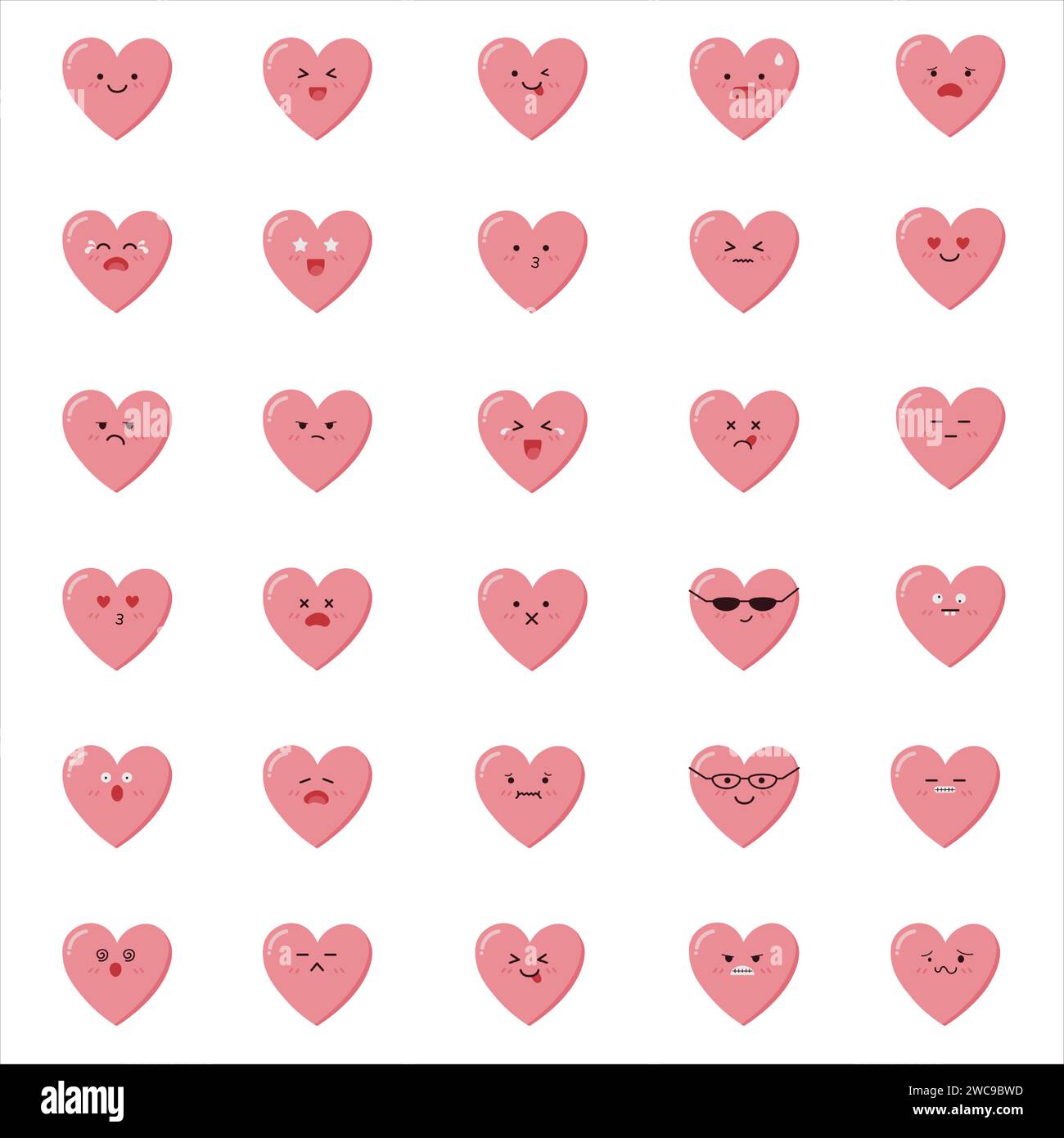 Heart emoji facial expression set vector illustration Stock Vector ...