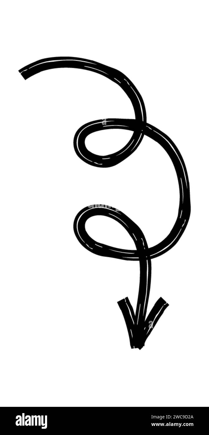 Hand drawn crayon chalk charcoal line arrow. curvy and wavy arrow ...