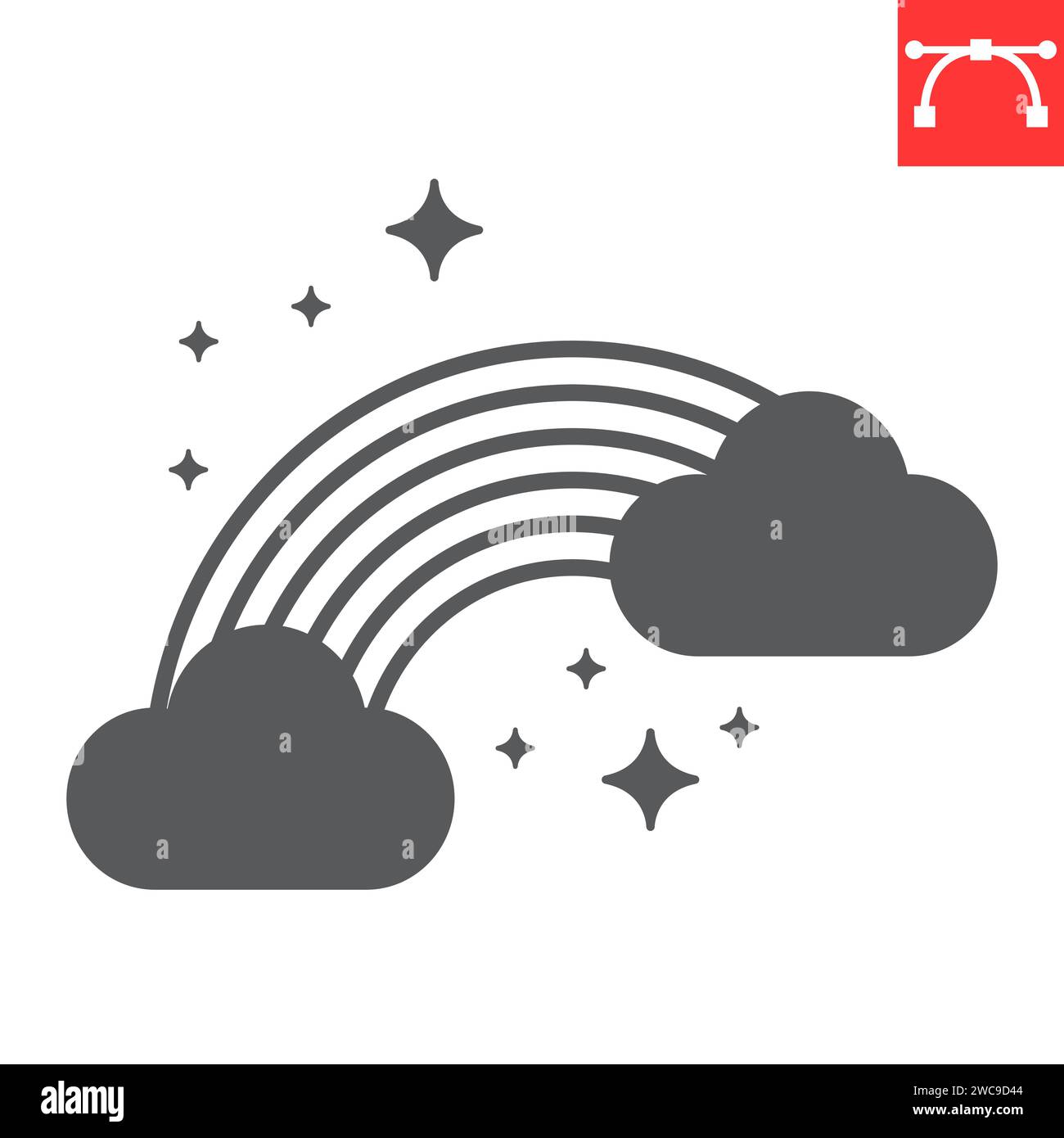 Rainbow glyph icon, St. Patrick's Day and weather, rainbow with clouds vector icon, vector ...
