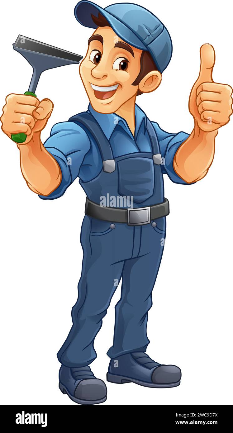 Window Cleaner Cartoon Car Wash Squeegee Man Stock Vector Image & Art ...