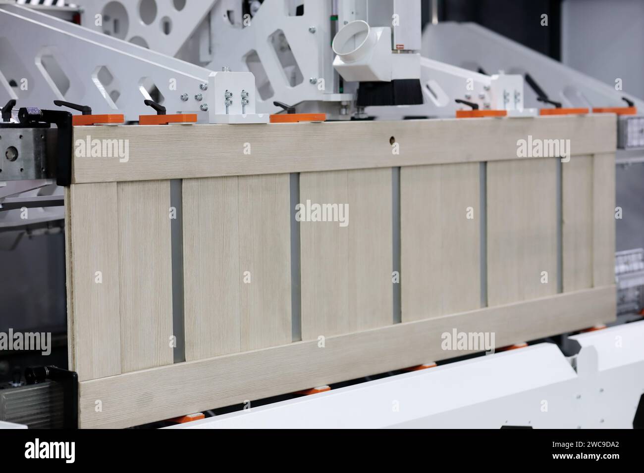 Doors production with wood drilling machine. Automated vertical wood ...