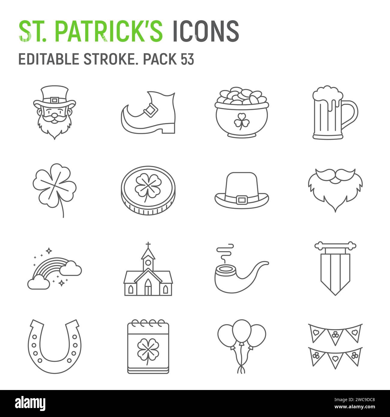 St. Patrick's day line icon set, holidays collection, vector graphics ...