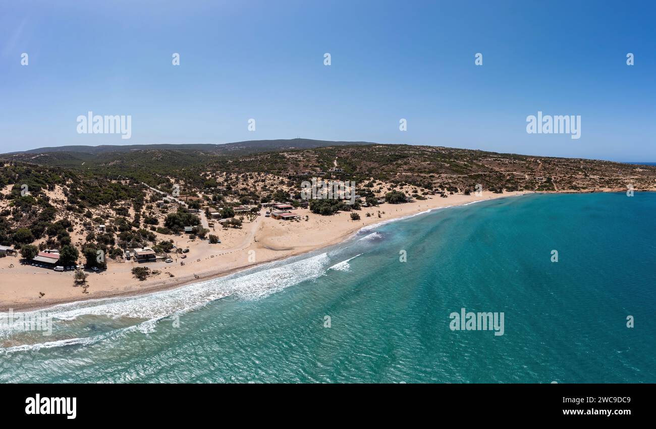 Gavdos island, Crete, Greece. Aerial drone view of sandy beach, wild ...