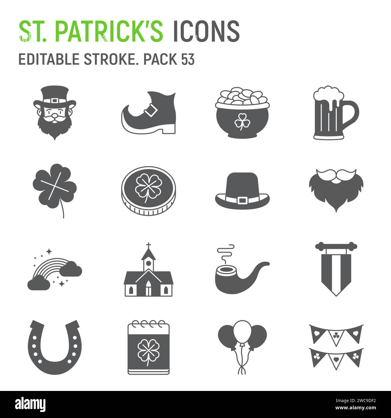 St. Patrick's day glyph icon set, holidays collection, vector graphics ...