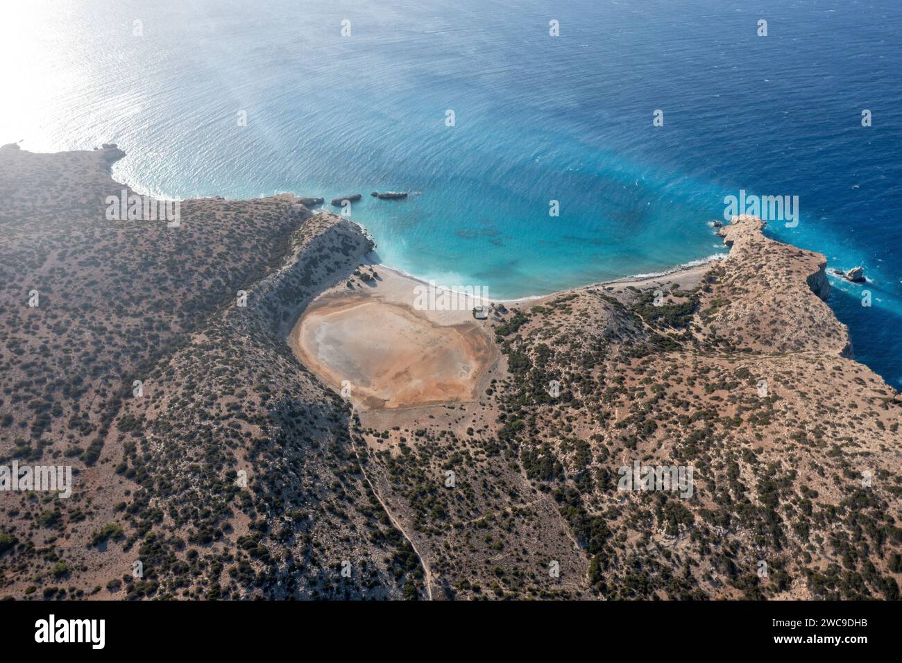 Cape Tripiti at Gavdos southernmost Greek island, Crete. Aerial drone ...