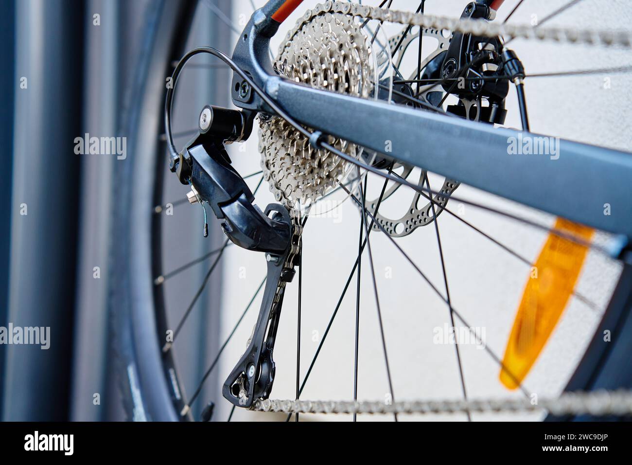 Shifting gears on rear transmission of bicycle. Bicycle gear drivetrain ...