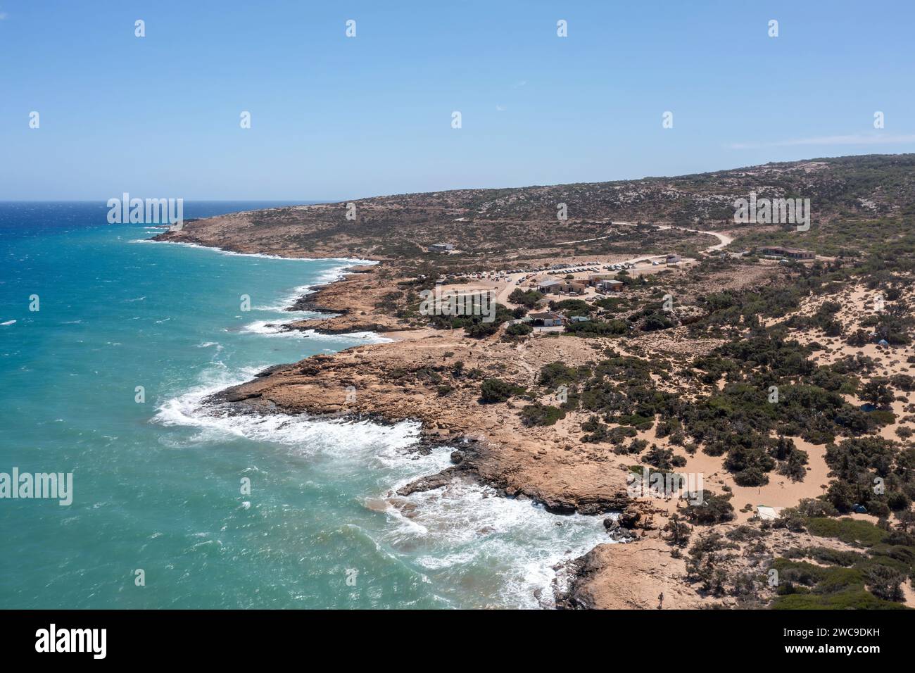 Crete, Greece, Gavdos island. Aerial drone view of ripple sea water ...