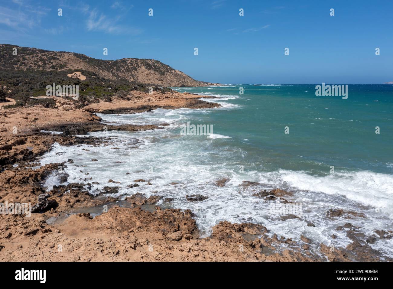 Crete, Greece, Gavdos island. Aerial drone view of ripple sea water ...