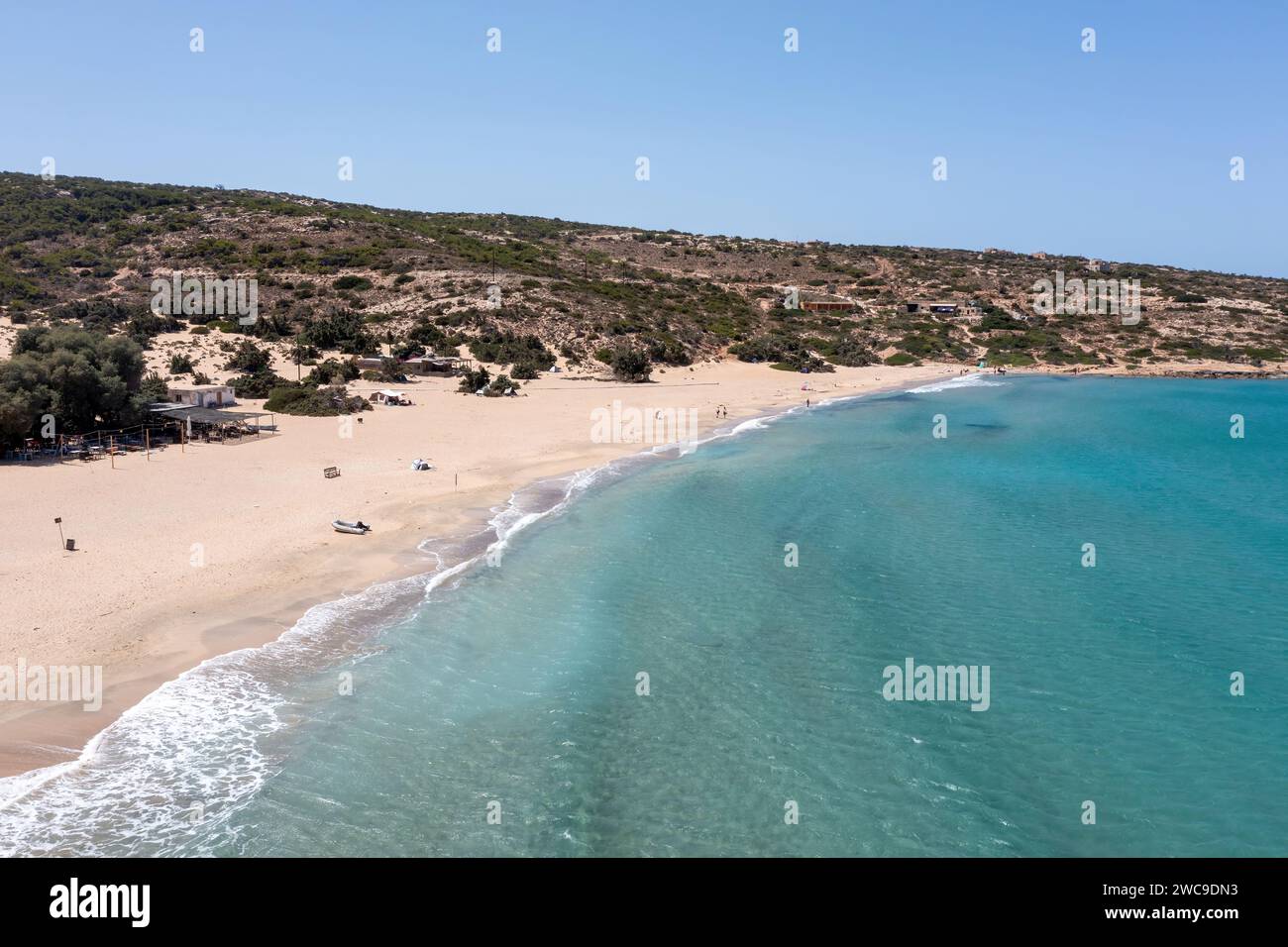 Gavdos island, Crete, Greece. Aerial drone view of sandy beach, wild ...