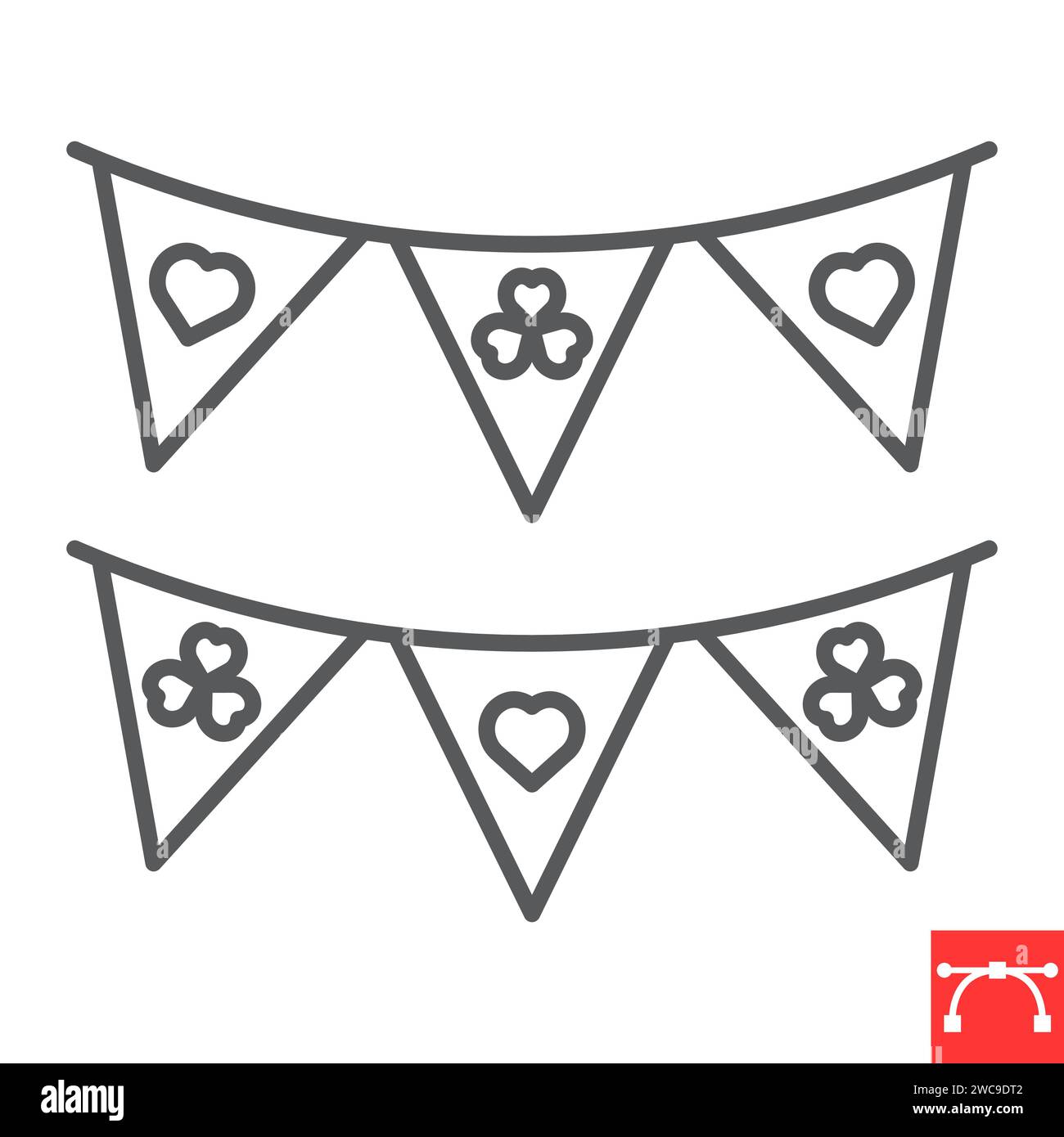 Triangle garlands line icon, holidays and decoration, party flags ...