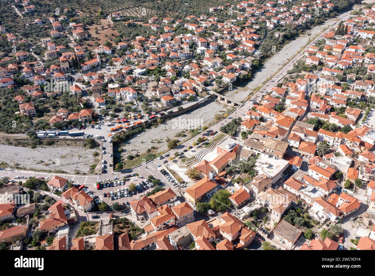 Leonidio, Arcadia, Peloponnese, Greece. Aerial drone view panoramic of ...