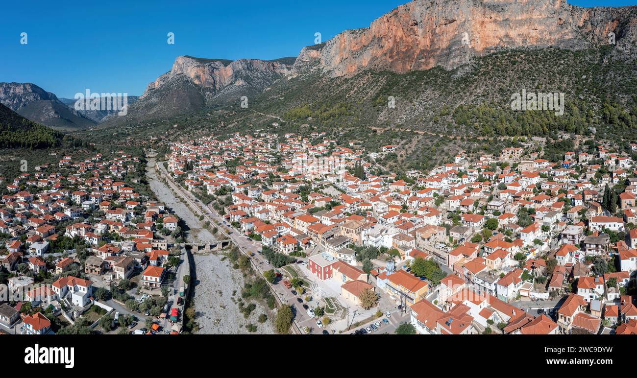 Greece, Leonidio, Arcadia, Peloponnese. Aerial drone view panoramic of ...