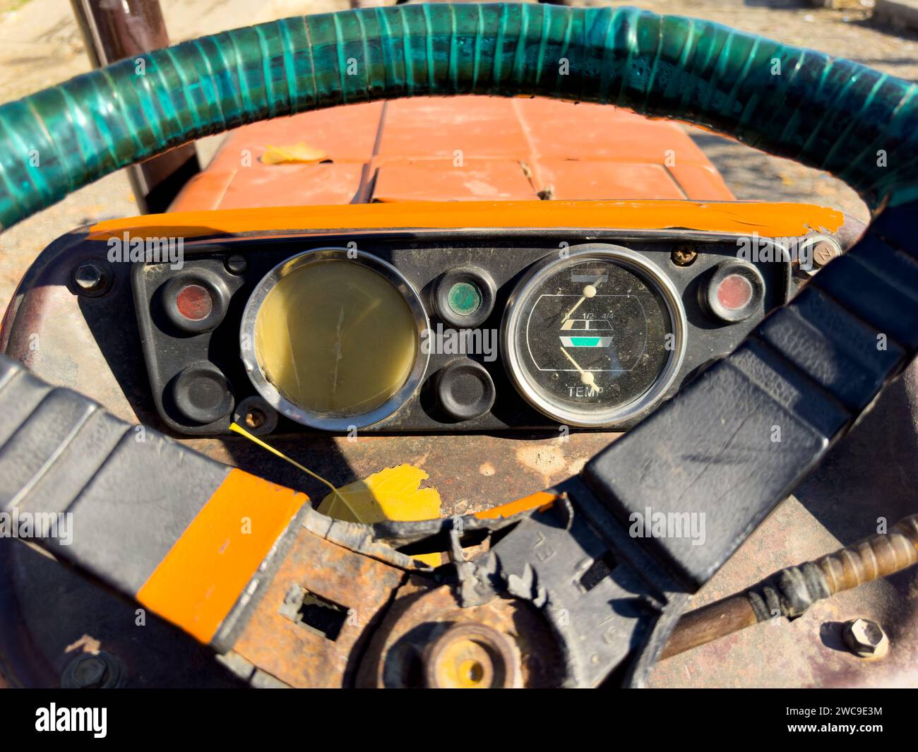 Old tractor steering wheel and speedometer closeup Stock Photo - Alamy