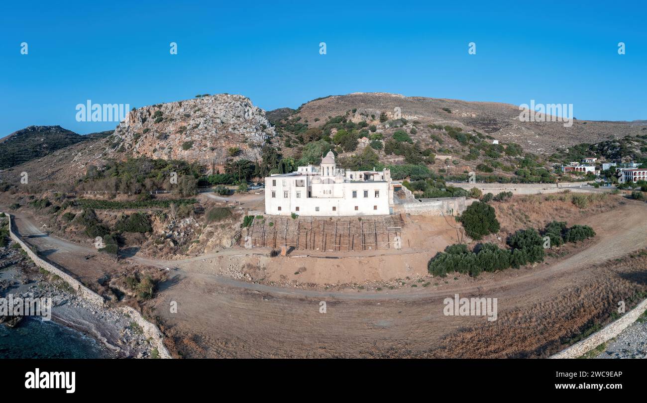 Monastery Gonia Odigitria, Chania town Crete island, Greece. Aerial ...