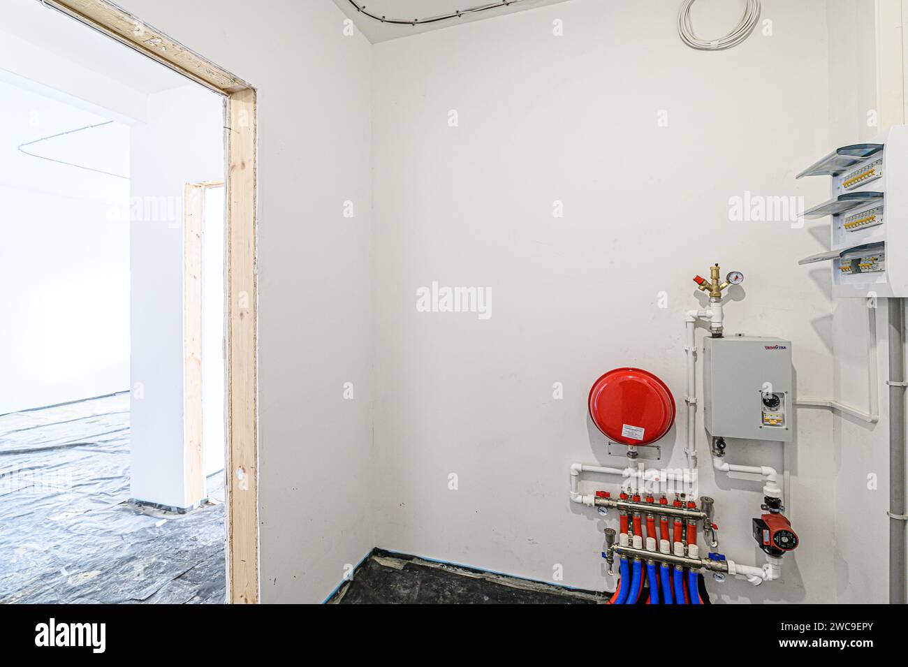 interior apartment room boiler room. heating system, pipes and ...