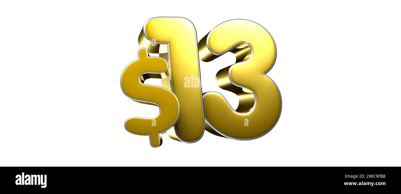 13 dollar figure gold 3D illustration on white background have work ...