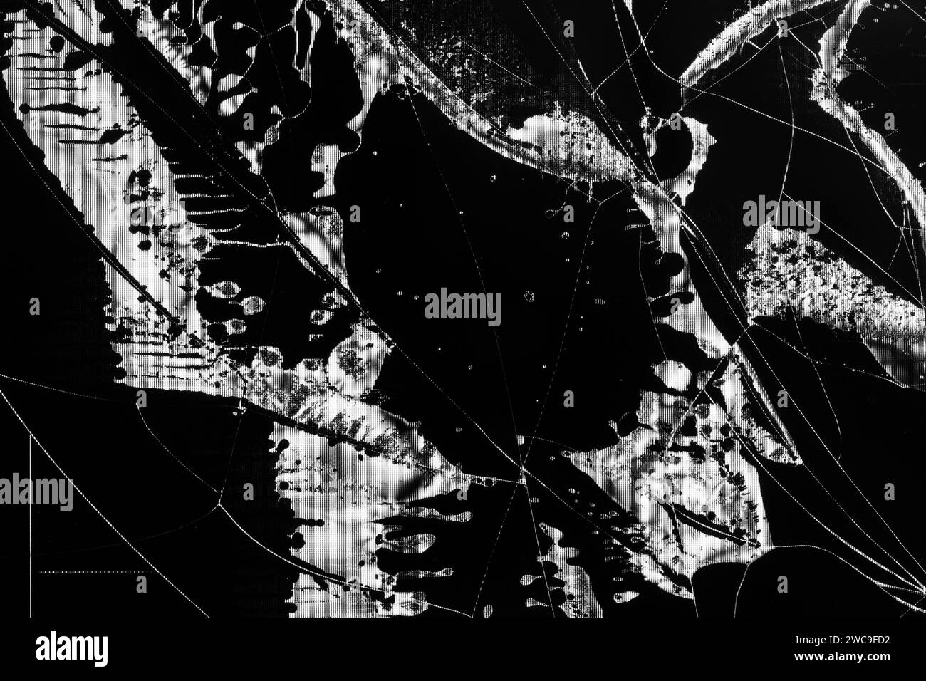 cracks on the broken screen of a liquid crystal display, computer ...
