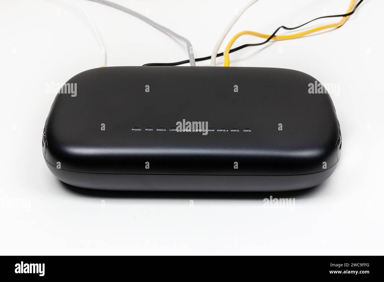 black gpon subscriber terminal with connection to a fiber optic ...