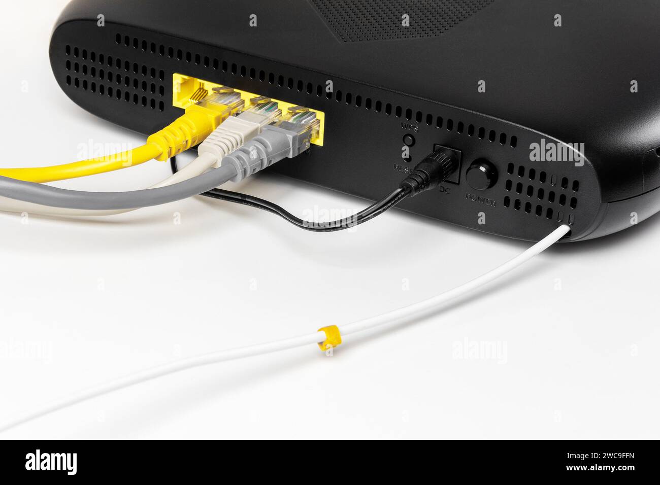 black gpon subscriber terminal with connection to a fiber optic ...
