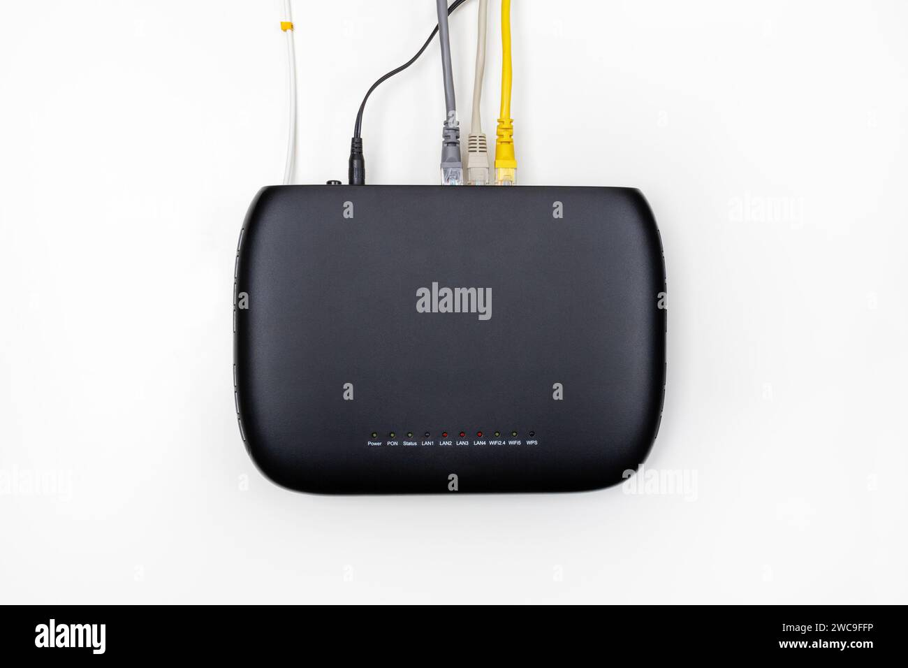 black gpon subscriber terminal with connection to a fiber optic ...