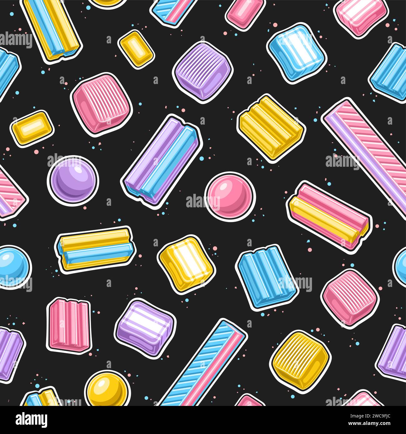 Vector Bubble Gum Seamless Pattern Repeat Background With Outline