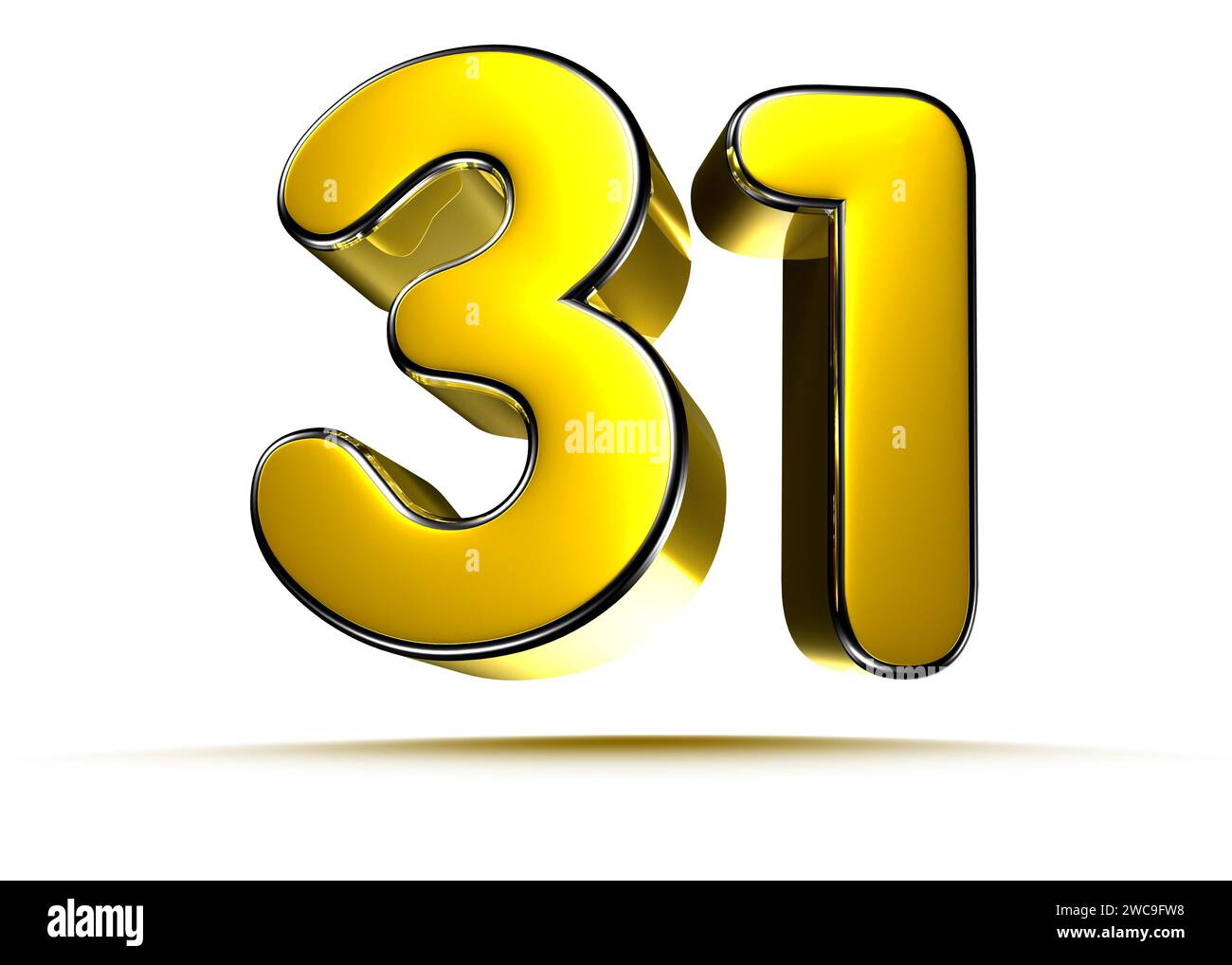 31 gold 3D illustration on white background have work path. Advertising ...