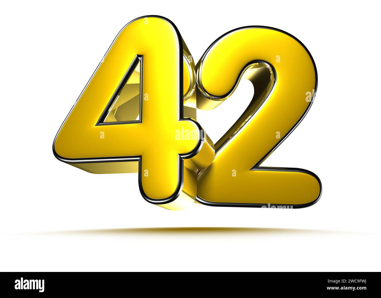 42 gold 3D illustration on white background have work path. Advertising ...