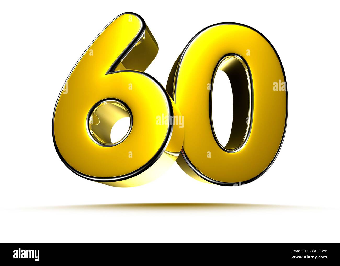 60 gold 3D illustration on white background have work path. Advertising ...