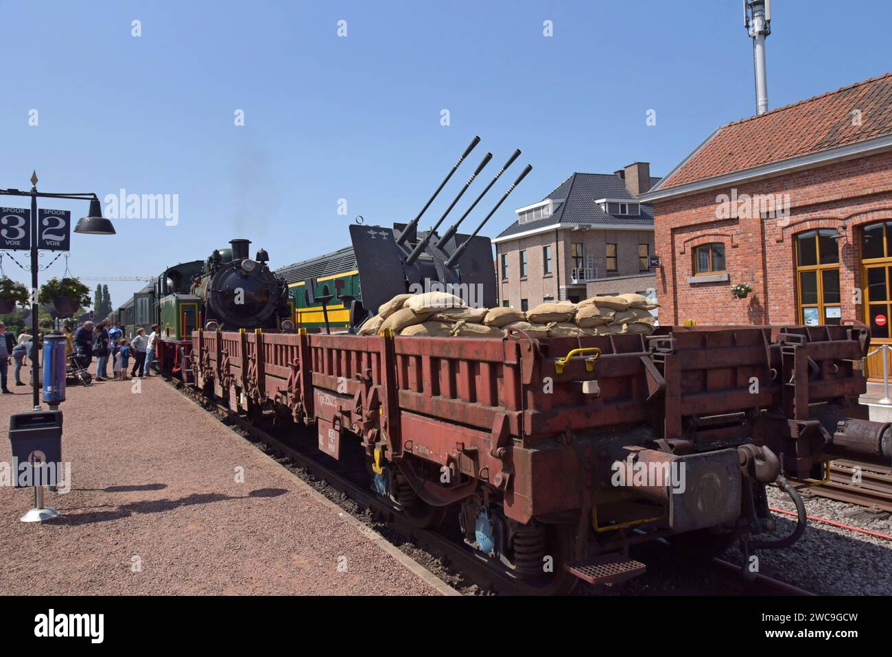 Krupp steam loco & wagon mounted anti aircraft gun at the Railway to ...