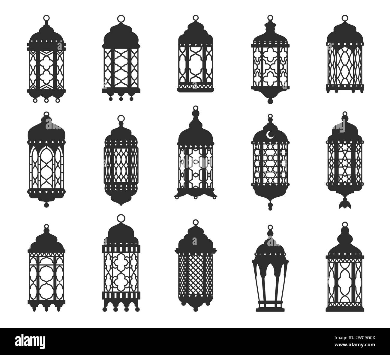 Ramadan or Eid Mubarak arab islamic lantern or lamp silhouette. Arab ...