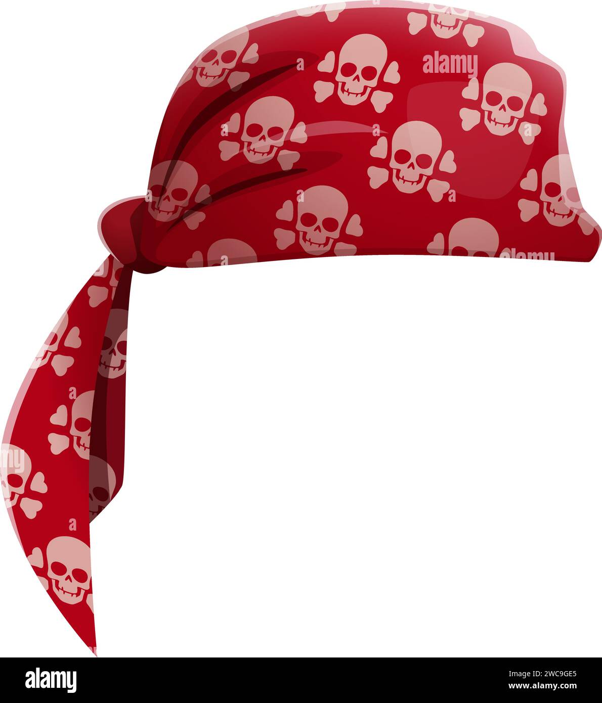 Pirate bandana, cartoon red corsair textile headwear with skull and ...
