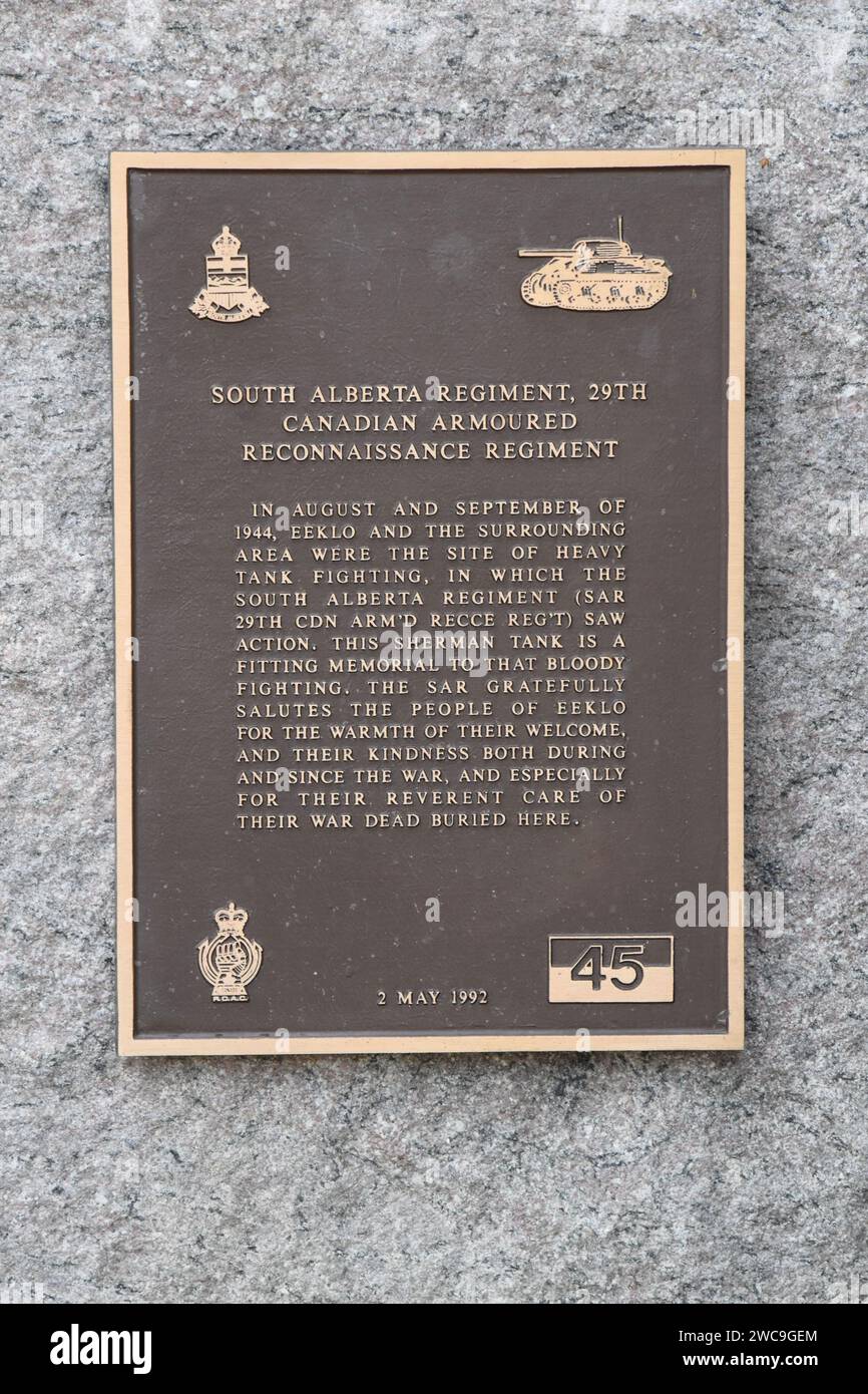 Clanky, a Canadian M4A4 Sherman tank, plinthed as a memorial to fallen ...