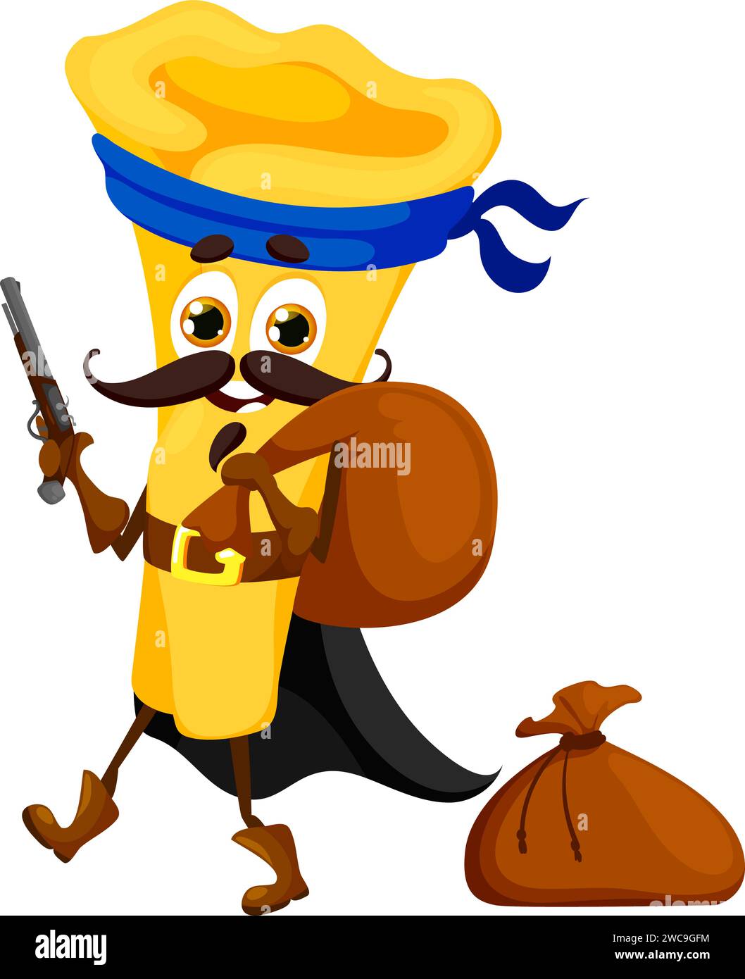 Cartoon funny Campanelle italian pasta pirate and corsair character ...