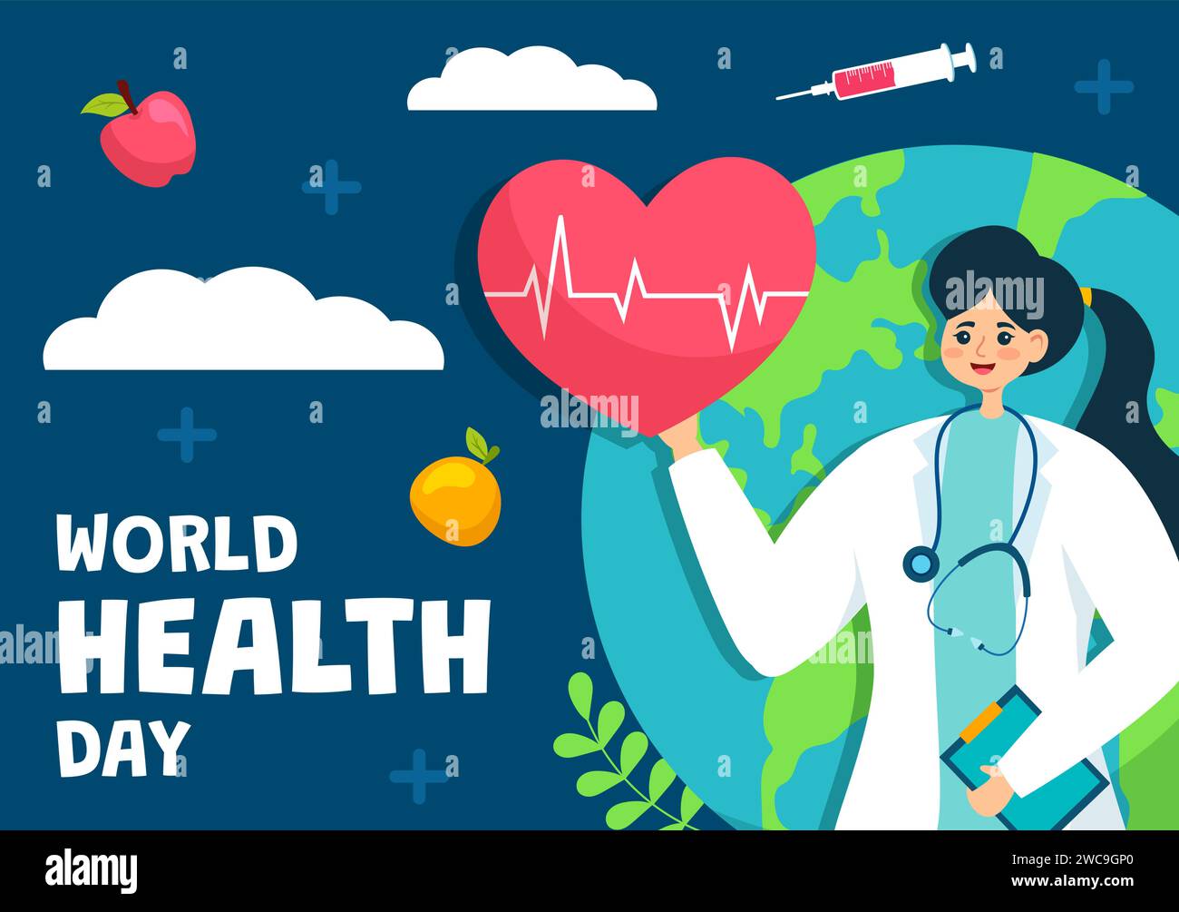 Health Day Social Media Background Flat Cartoon Hand Drawn Templates ...