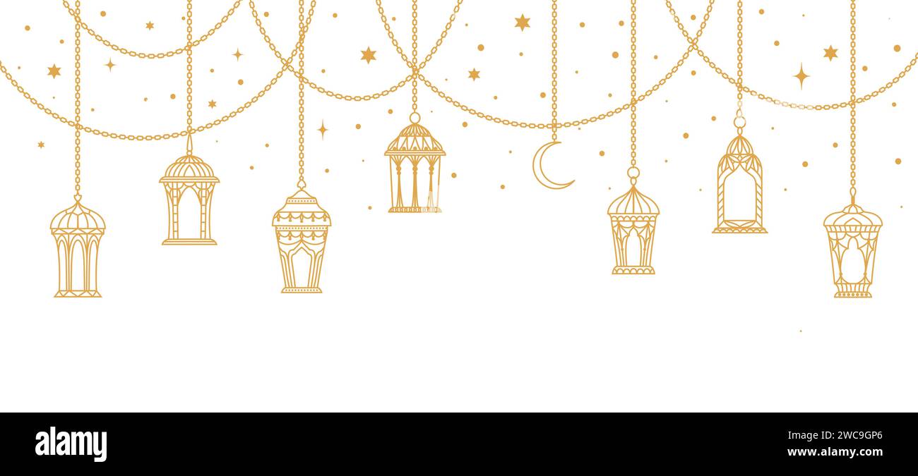 Eid Mubarak or ramadan kareem arabian lamp lanterns. Islamic vintage ...