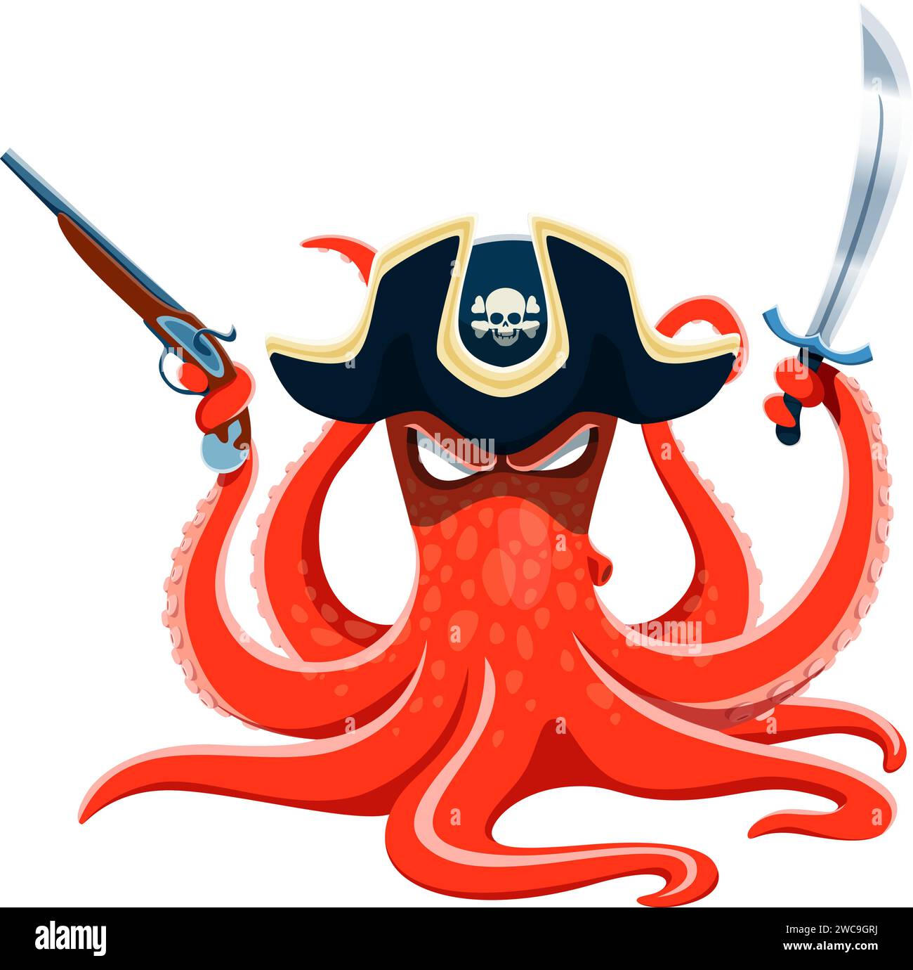 Cartoon octopus pirate, captain and sailor character. Isolated vector ...