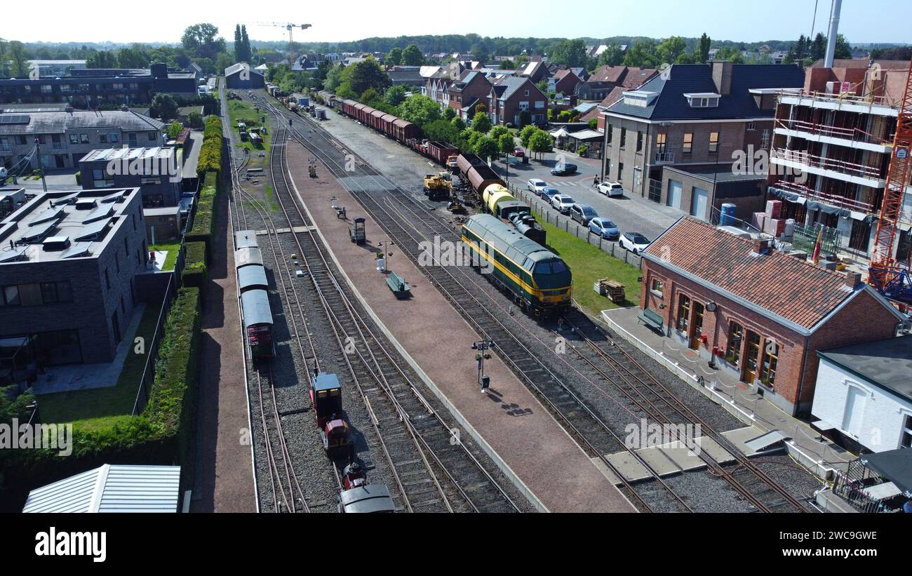 Drone aerial photo of the Maldegem Steam Centre heritage railway centre ...