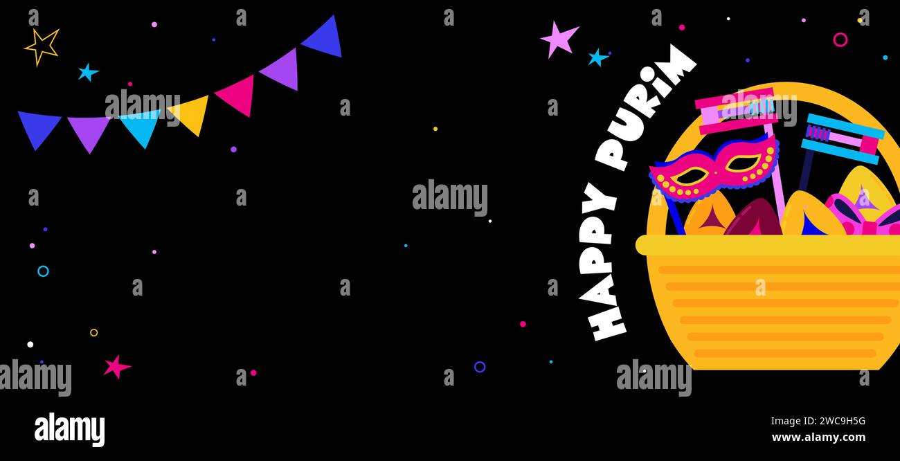 Happy Purim. Jewish holiday background and Carnival funfair banner with ...