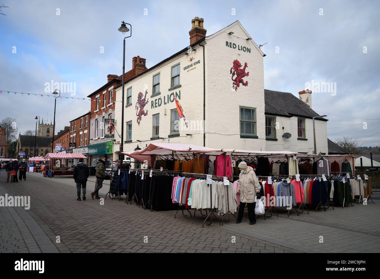 21st January 2022: Market day in Hucknall, Nottinghamshire. The town is ...