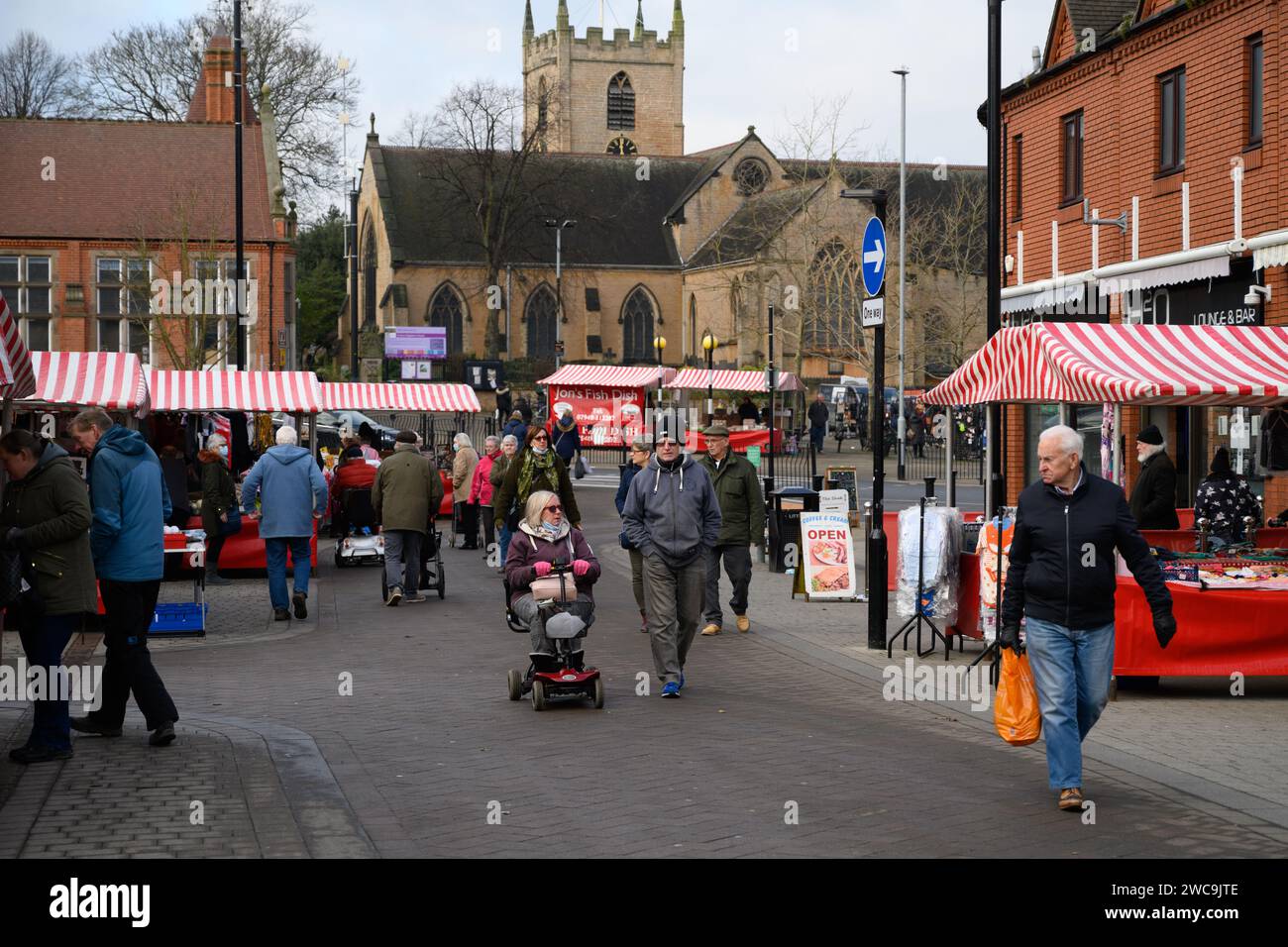 21st January 2022: Market day in Hucknall, Nottinghamshire. The town is ...