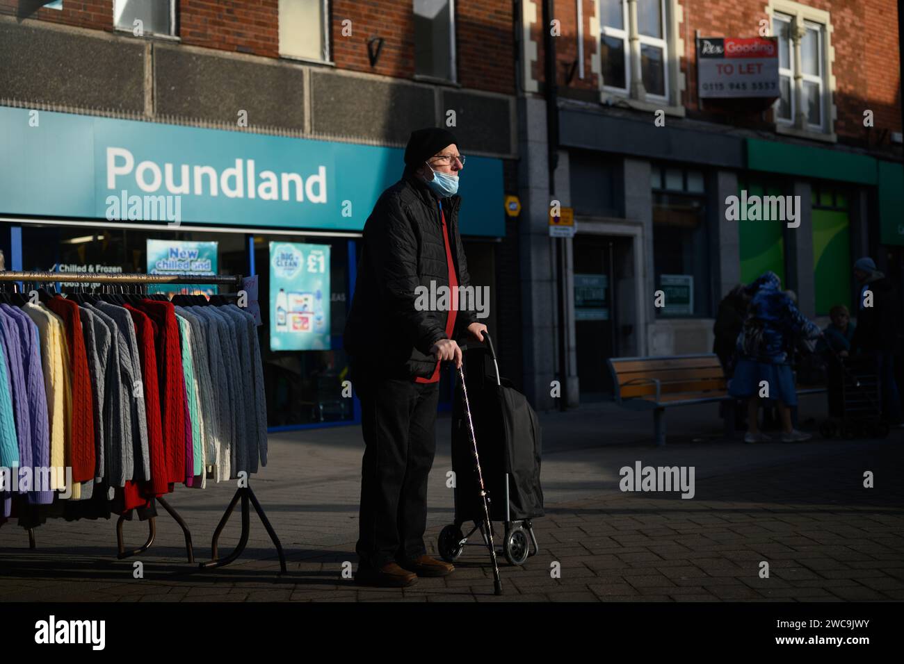 21st January 2022: Market day in Hucknall, Nottinghamshire. The town is ...