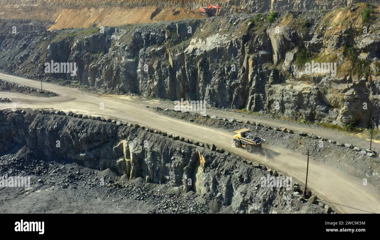 Extraction of granite. Open cast mine. Stone Quarrying. Granite quarry ...