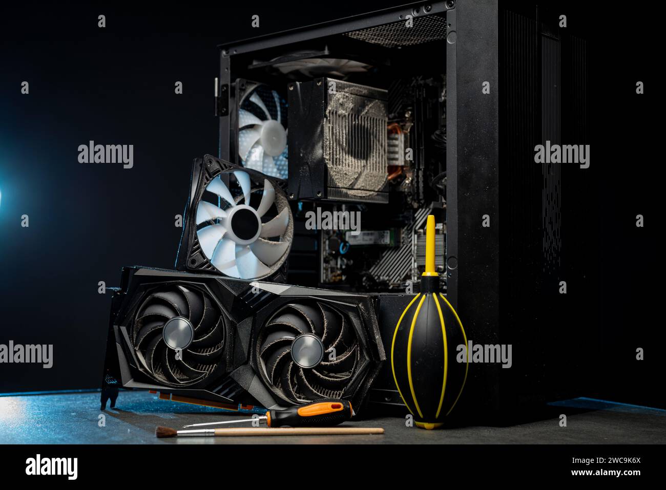 Dirty cooler ventilation system unit computer, cleaning from dust Stock ...