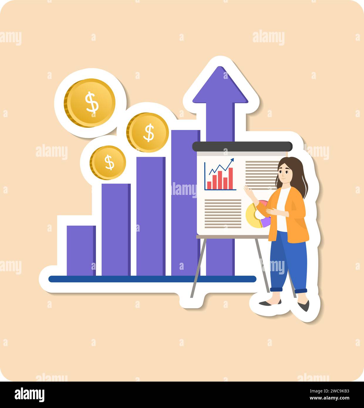 Economy project sticker illustration. Communication, economy project ...