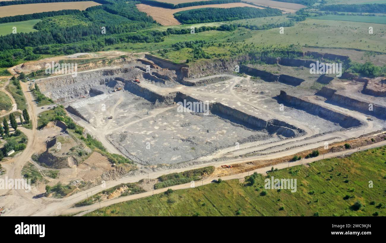 Extraction of granite. Open cast mine. Stone Quarrying. Granite quarry ...