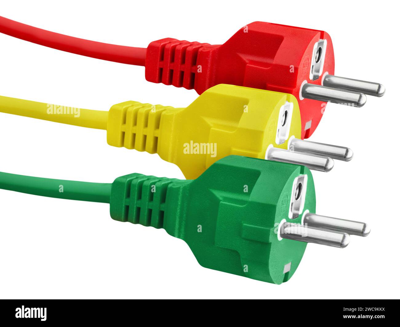 3 Power cable green red yellow isolated against white background Stock ...