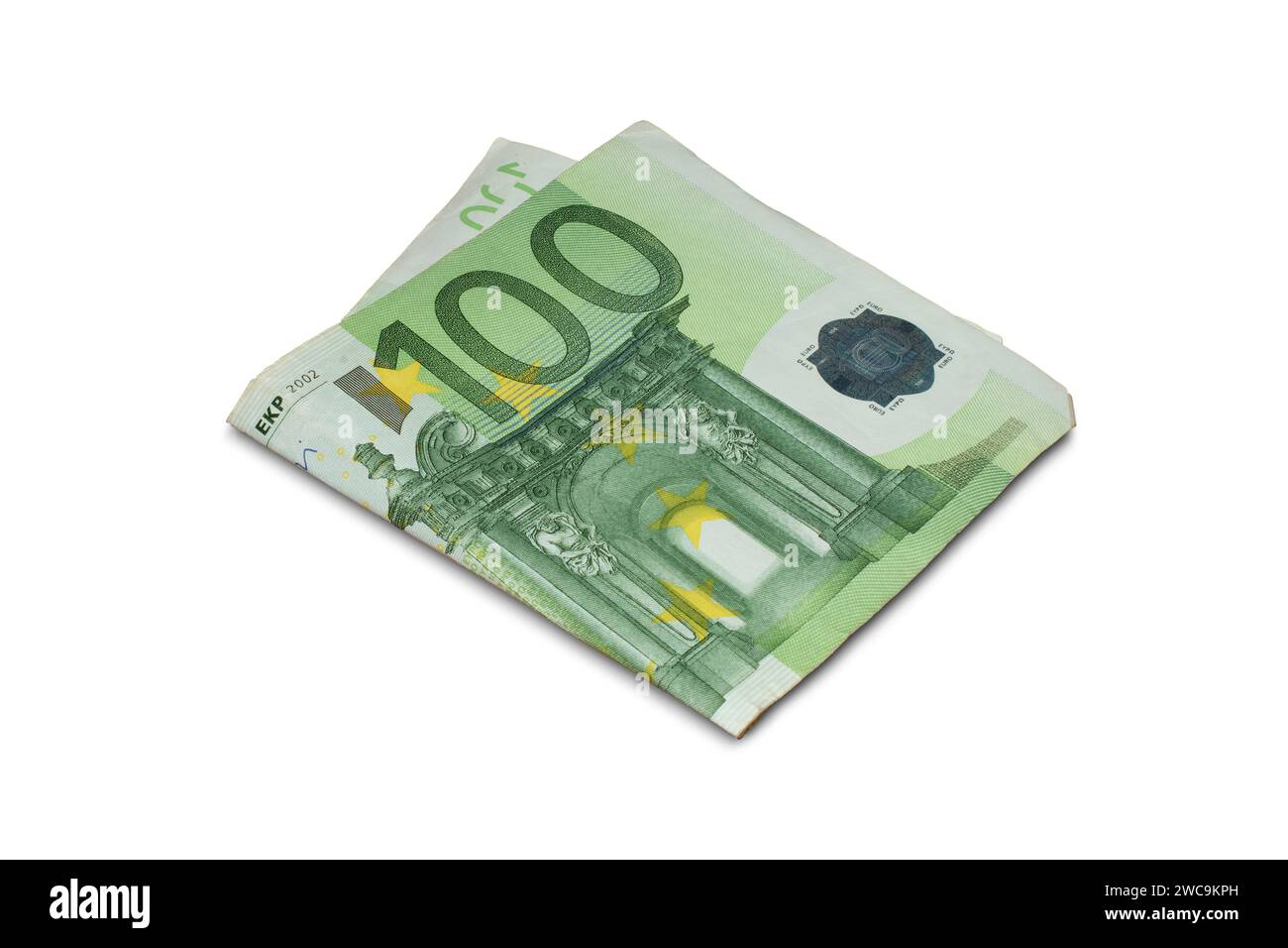 100 euro banknote folded on white background Stock Photo - Alamy