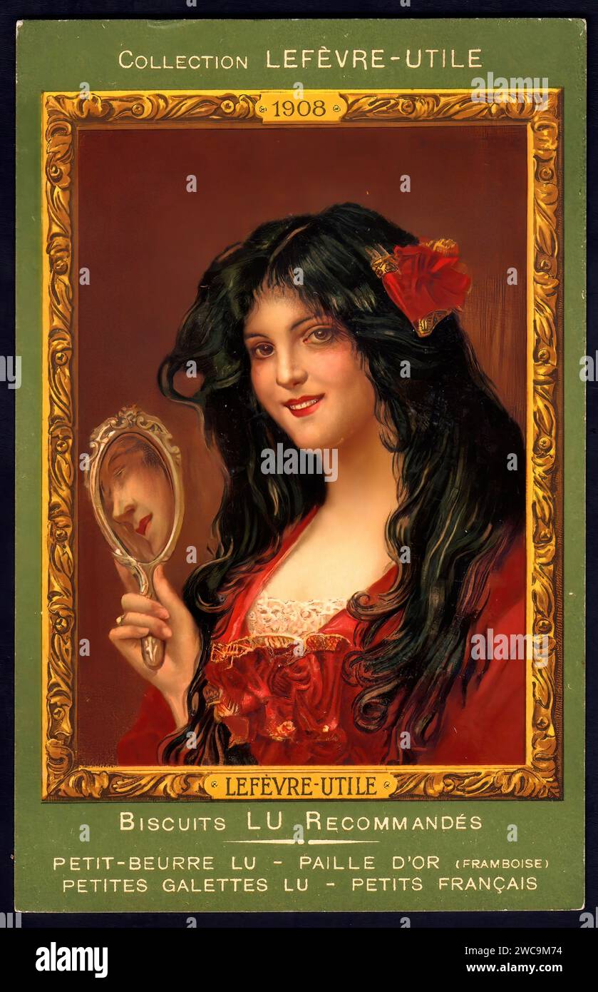 Beauty from 1908 - Vintage French Tradecard, Belle Epoque Era Stock ...