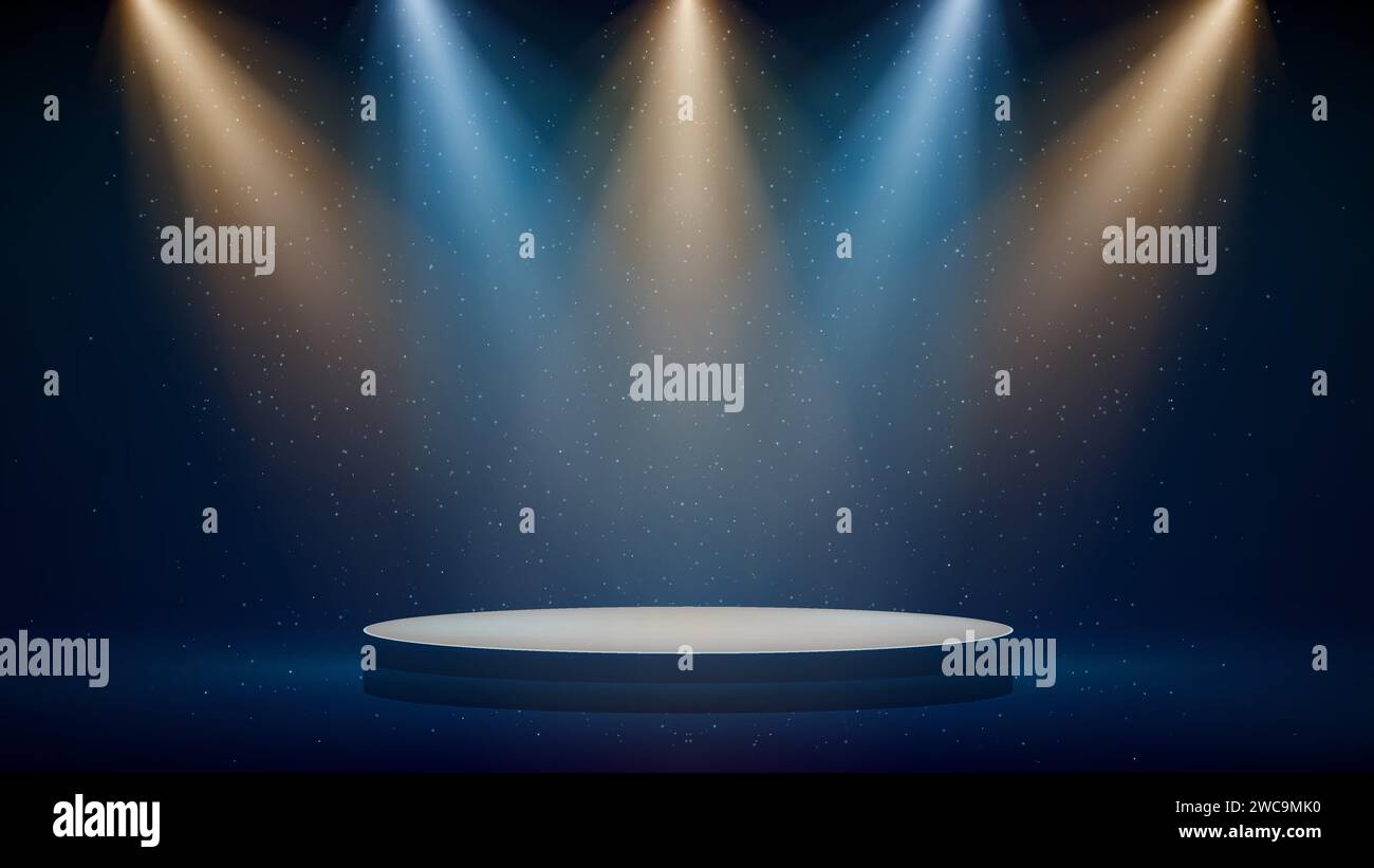 Stage, golden, blue spotlight, podium. Background, backdrop for ...