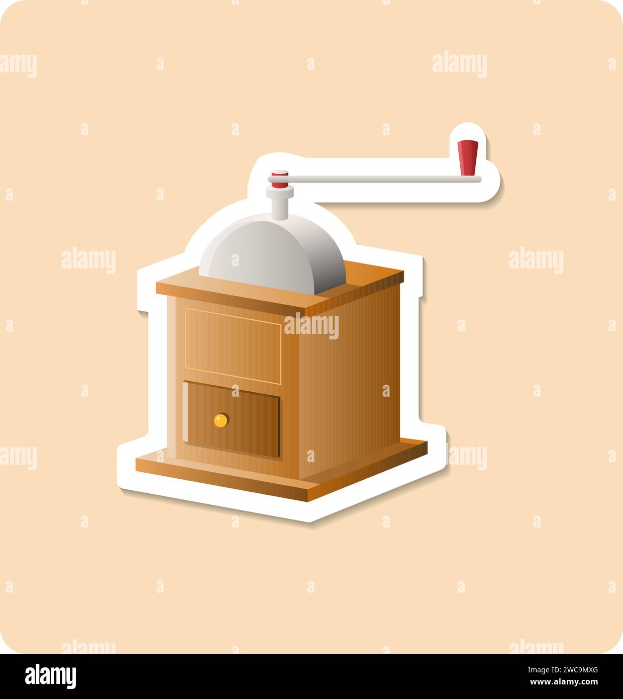 Coffee Grinder sticker illustration. Coffee beans, handle, retro ...